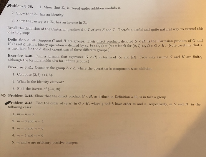 Solved Problem 3.38. 1. Show that Z, is closed under | Chegg.com