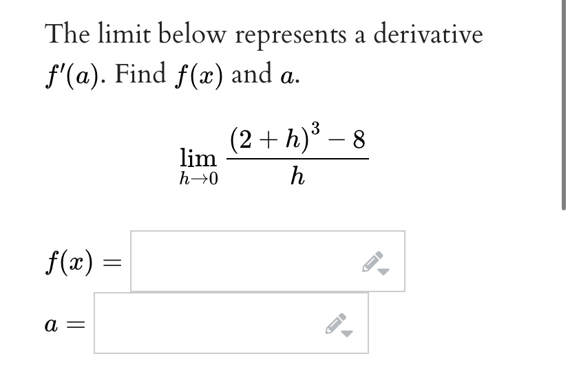 Solved The limit below represents a derivative f'(a). ﻿Find | Chegg.com