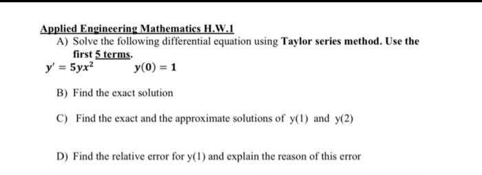 Solved Applied Engineering Mathematics H.W.1 a) Solve the | Chegg.com