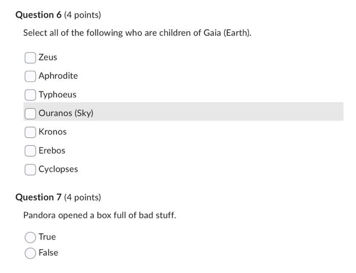 Select all of the following who are children of Gaia | Chegg.com