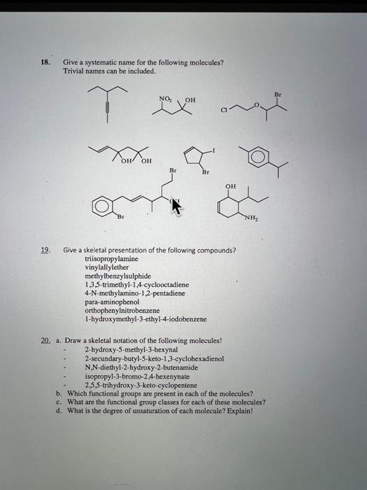 Solved 18. Give a systematic name for the following | Chegg.com