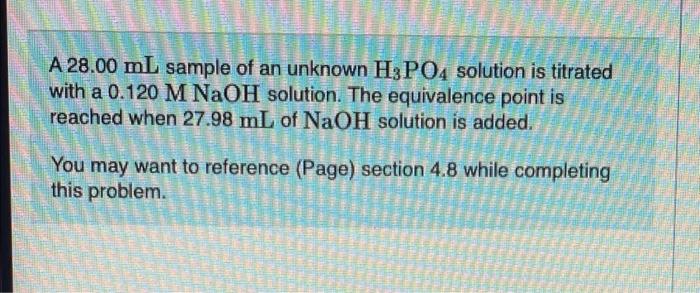 Solved A 28.00 mL sample of an unknown H3PO4 solution is | Chegg.com