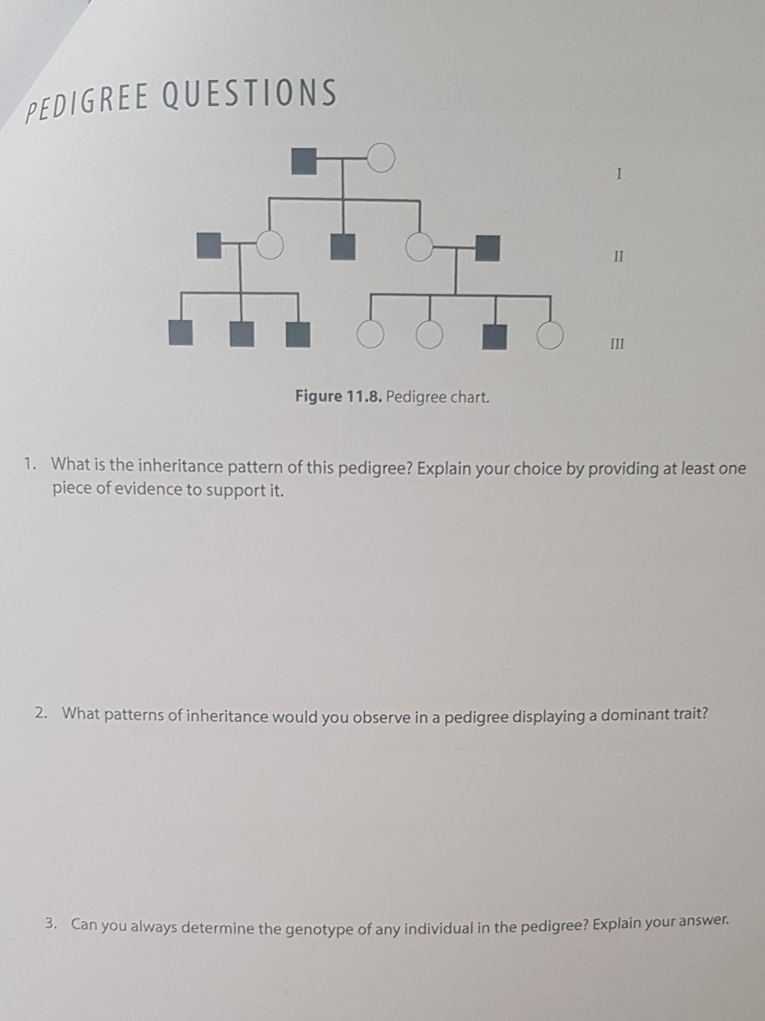 Solved PEDIGREE QUESTIONS I II Figure 11.8. Pedigree chart. | Chegg.com