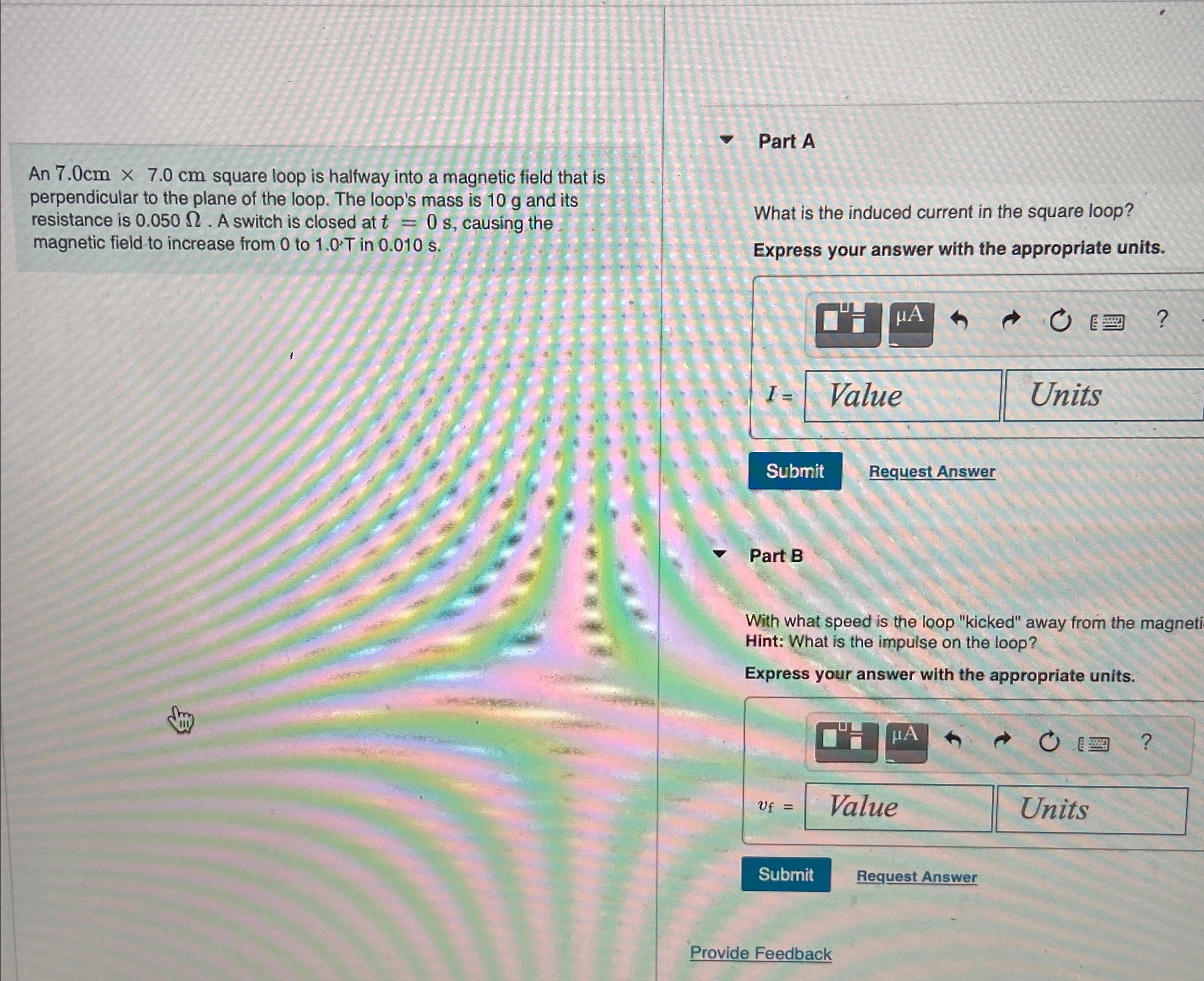 Solved An 7.0cm×7.0cm ﻿square loop is halfway into a | Chegg.com