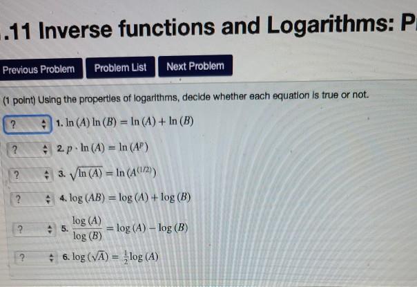 Solved ..11 Inverse functions and Logarithms: P Previous | Chegg.com