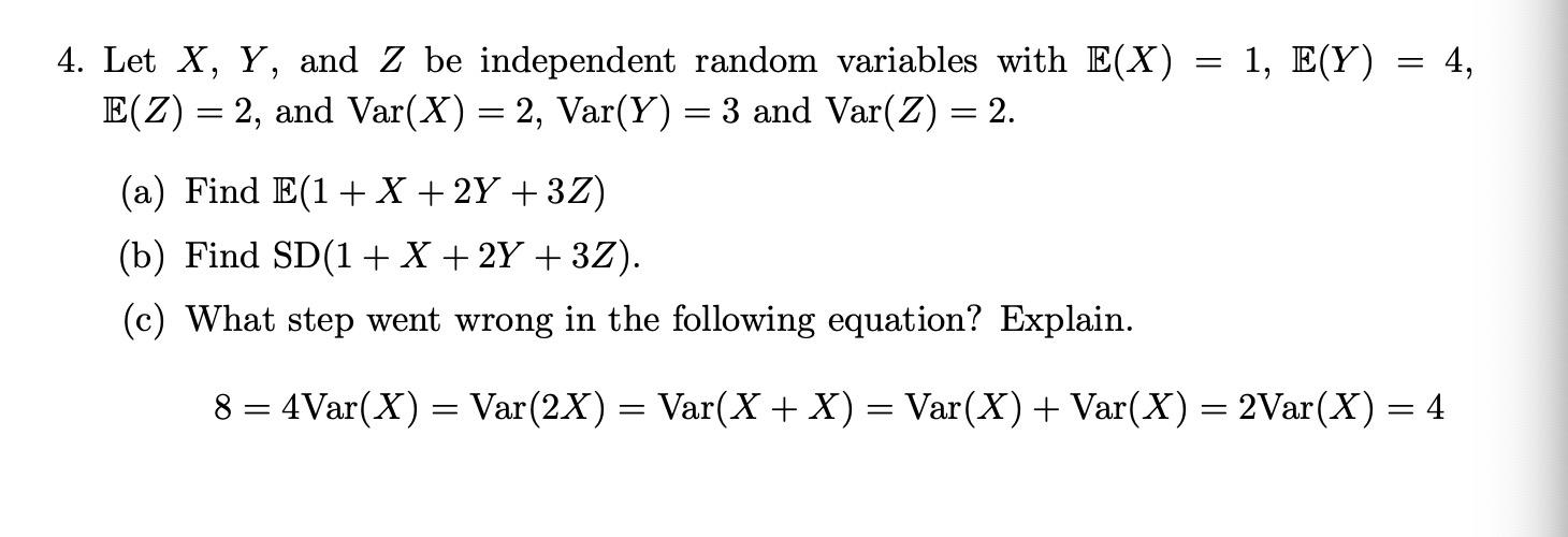 Solved Probability & Statistics Let x,Y, ﻿and Z ﻿be | Chegg.com