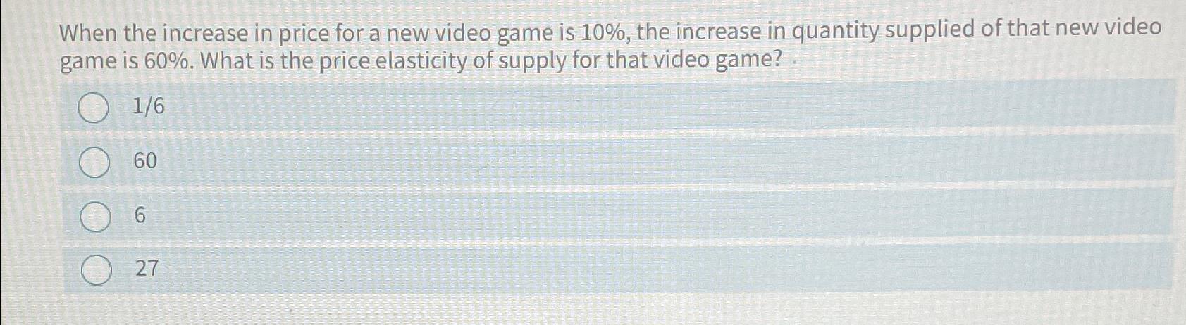 Solved When the increase in price for a new video game is | Chegg.com