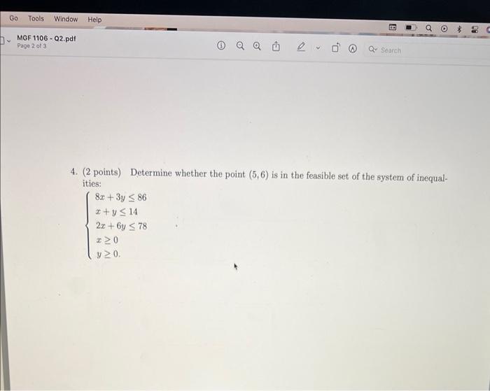 Solved 4. (2 points) Determine whether the point (5,6) is in | Chegg.com