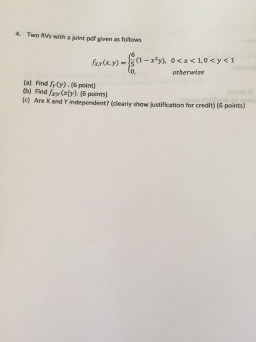 Solved 4. Two RVs with a joint pdf given as follows fx.x ), | Chegg.com