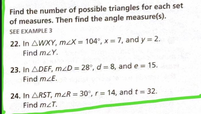 Solved Find the number of possible triangles for each set of | Chegg.com