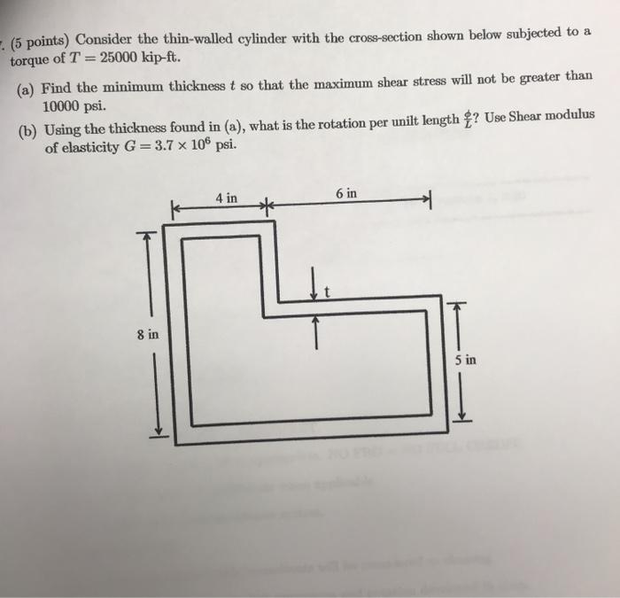 Solved 5 Points Consider The Thin Walled Cylinder With The