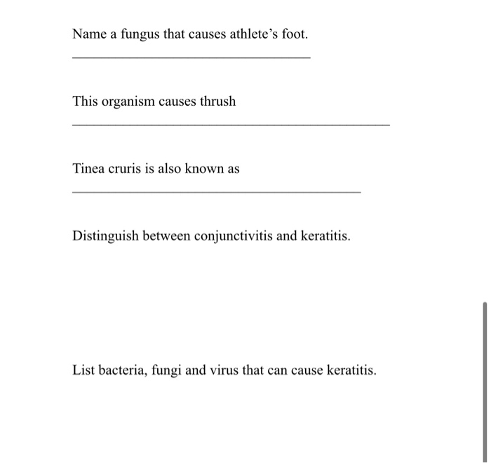 Solved Name a fungus that causes athlete's foot. This | Chegg.com