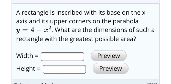 Solved A rectangle is inscribed with its base on the x- axis | Chegg.com