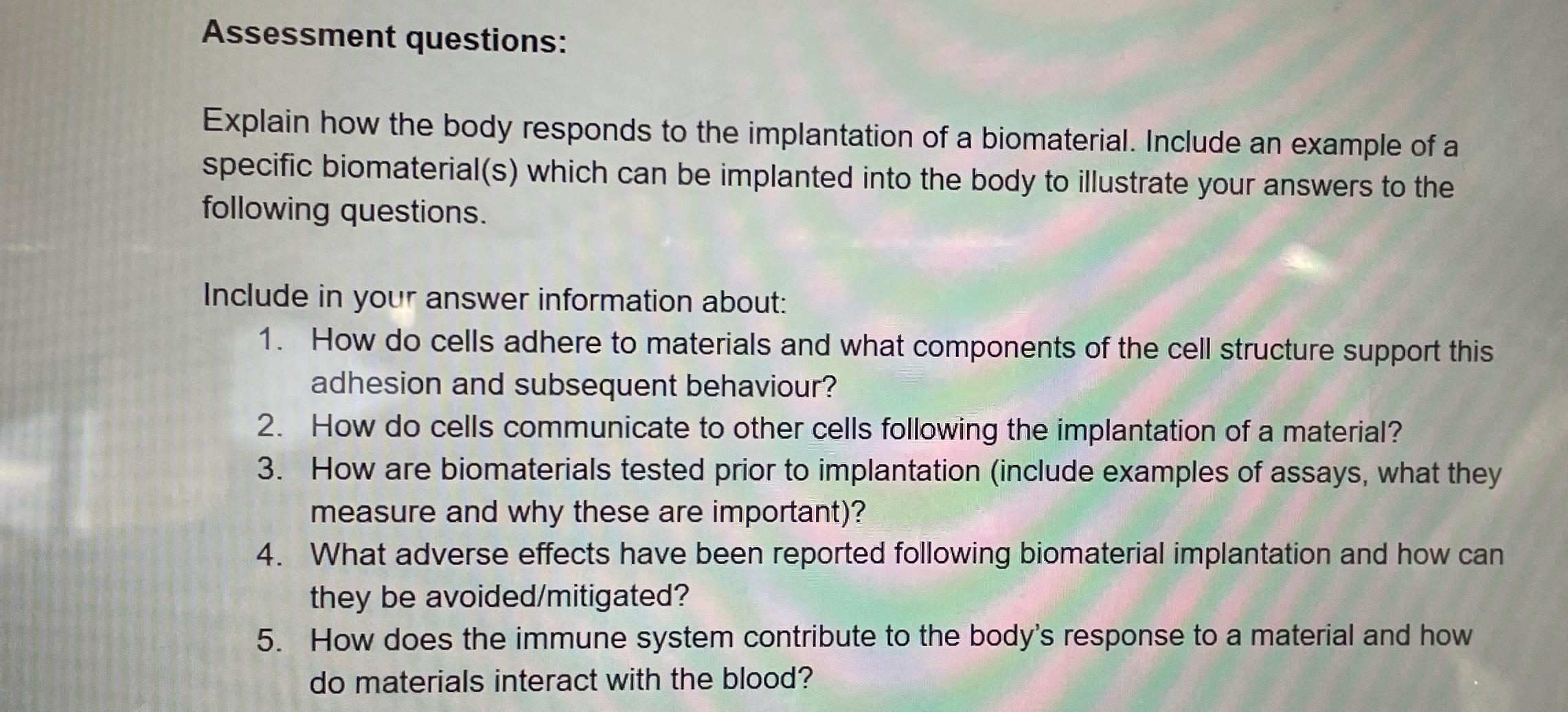 Solved Assessment questions:Explain how the body responds to | Chegg.com