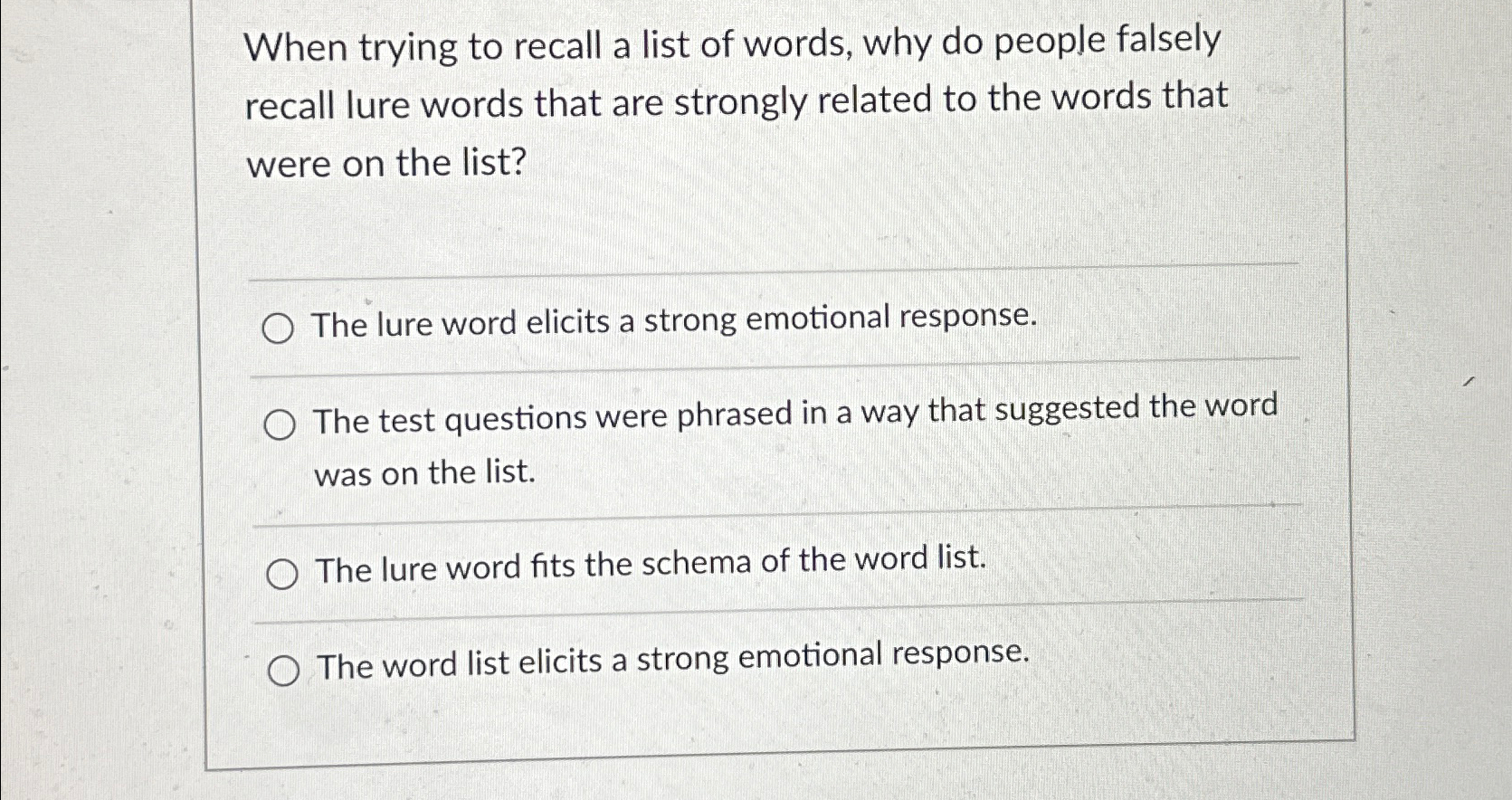 Solved When trying to recall a list of words, why do people | Chegg.com