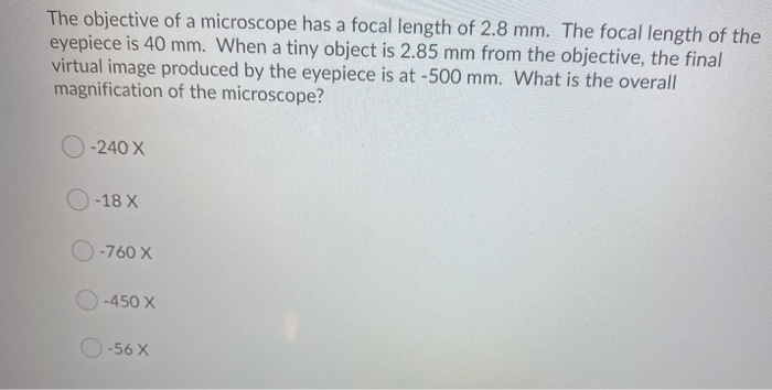 Solved The objective of a microscope has a focal length of | Chegg.com