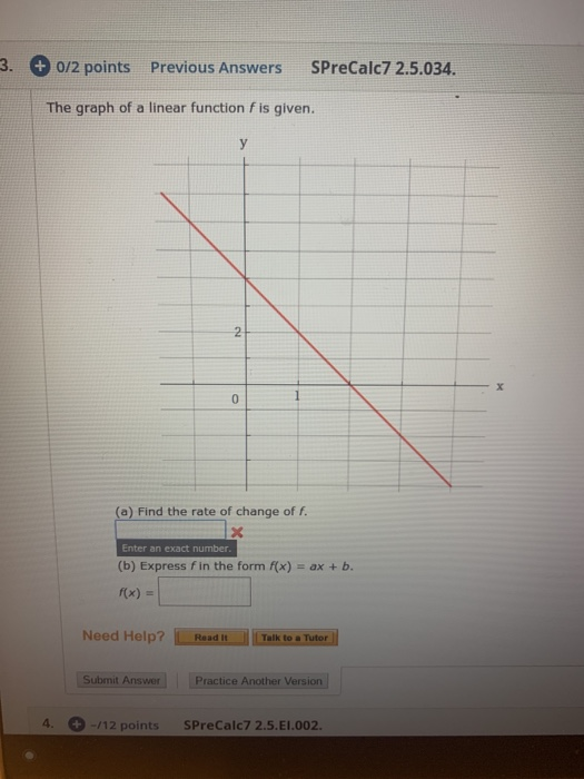 Solved 3. + 0/2 points Previous Answers SPreCalc7 2.5.034. | Chegg.com