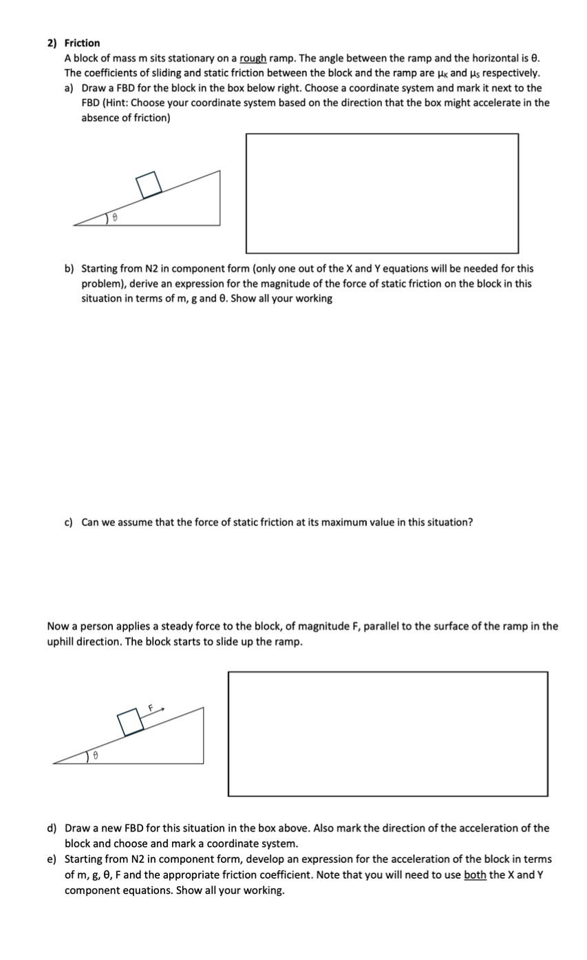 Solved 2) ﻿Friction A block of mass \( ﻿m \) ﻿sits | Chegg.com
