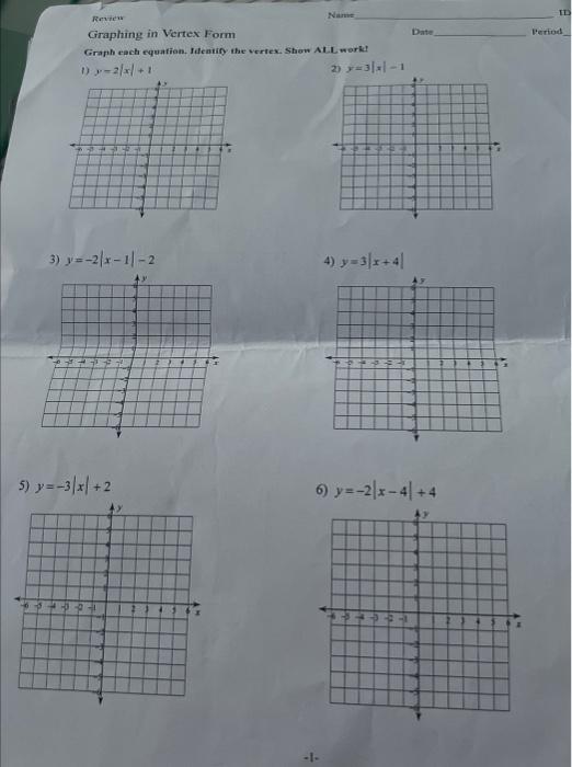 Solved Graph each equation. Ideation the vertex, Show ALL | Chegg.com