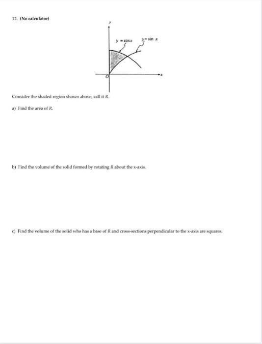 Solved 12. (No calculator) COS sin Consider the shadet | Chegg.com