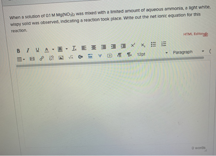 Solved When a solution of 0.1 M Mg(NO3)2 was mixed with a | Chegg.com