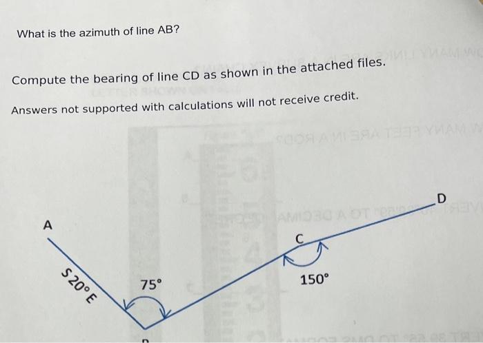 Solved What is the azimuth of line AB ? Compute the bearing | Chegg.com