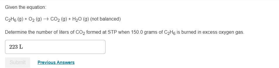 Solved Given the equation:C2H6(g)+O2(g)→CO2(g)+H2O(g) (not | Chegg.com