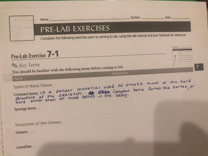 Solved Section Date Name PRE-LAB EXERCISES Complete the | Chegg.com