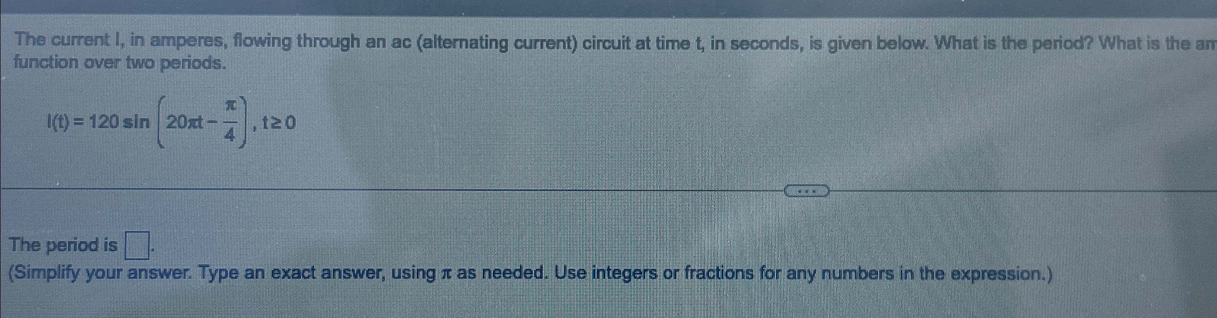 Solved The current I, in amperes, flowing through an ac | Chegg.com