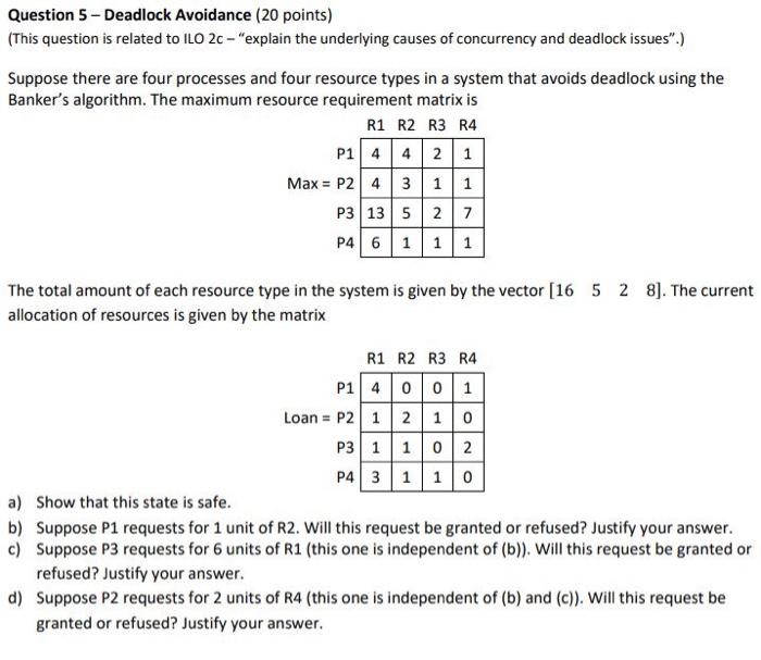 Solved Question 5 - Deadlock Avoidance (20 points) (This | Chegg.com