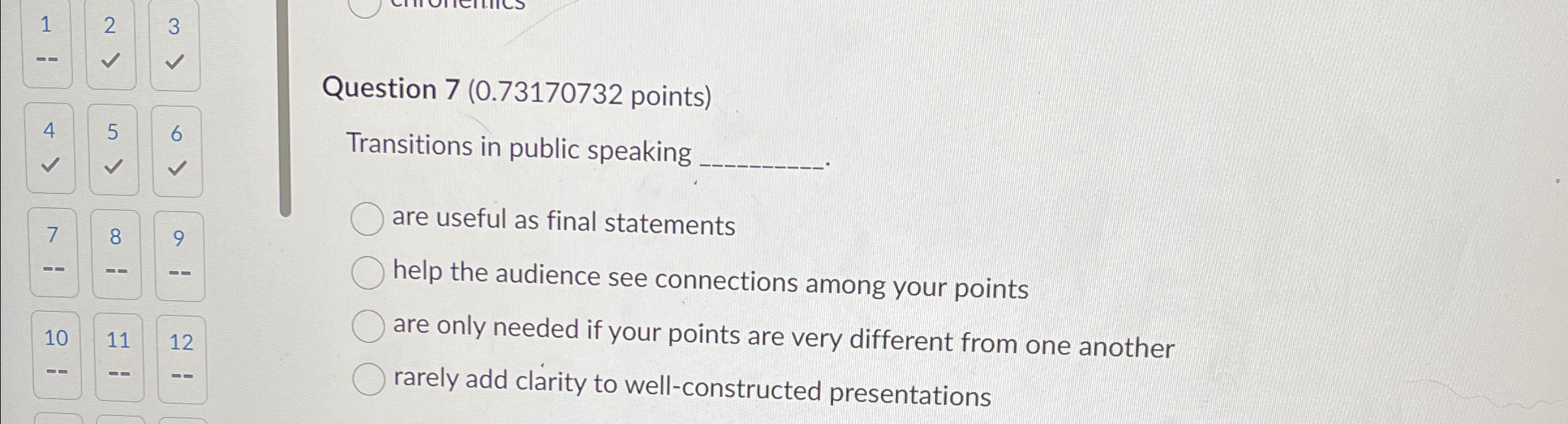 Solved Question 7 ( 0.73170732 ﻿points)Transitions in public | Chegg.com
