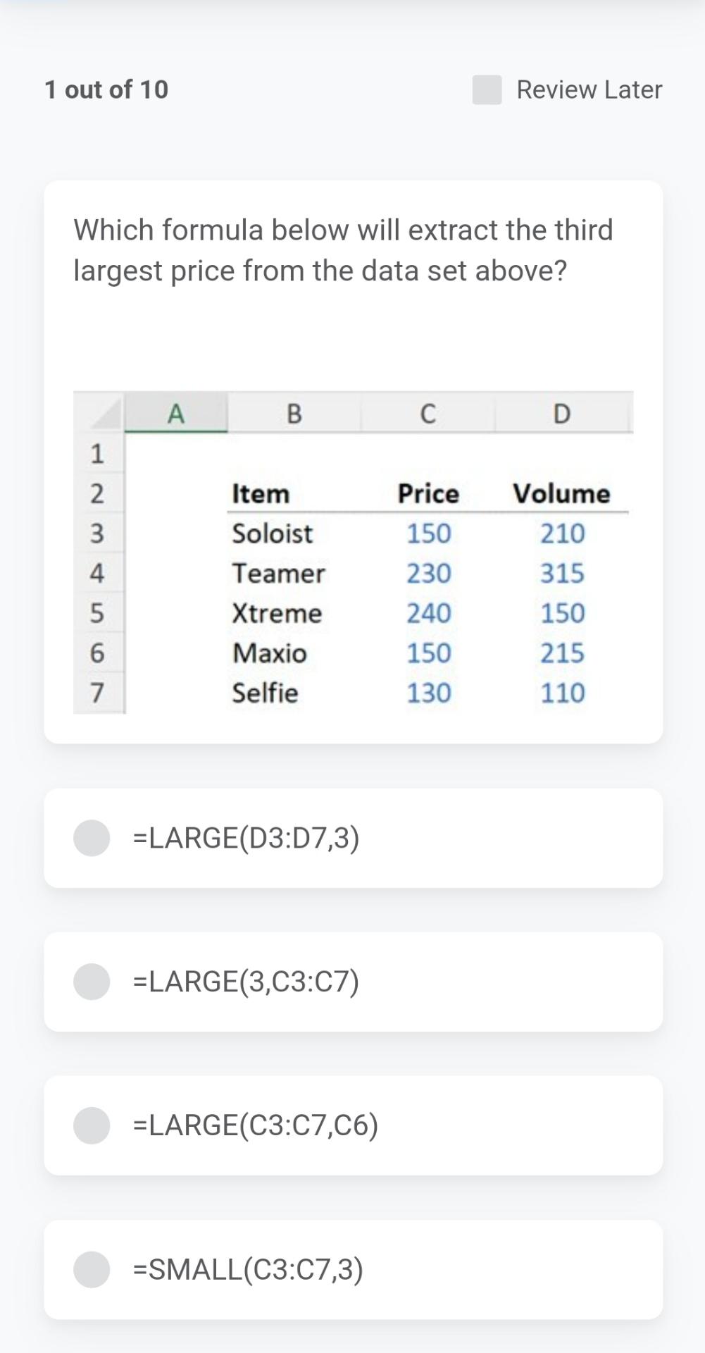 Solved 1 ﻿out of 10Review LaterWhich formula below will | Chegg.com