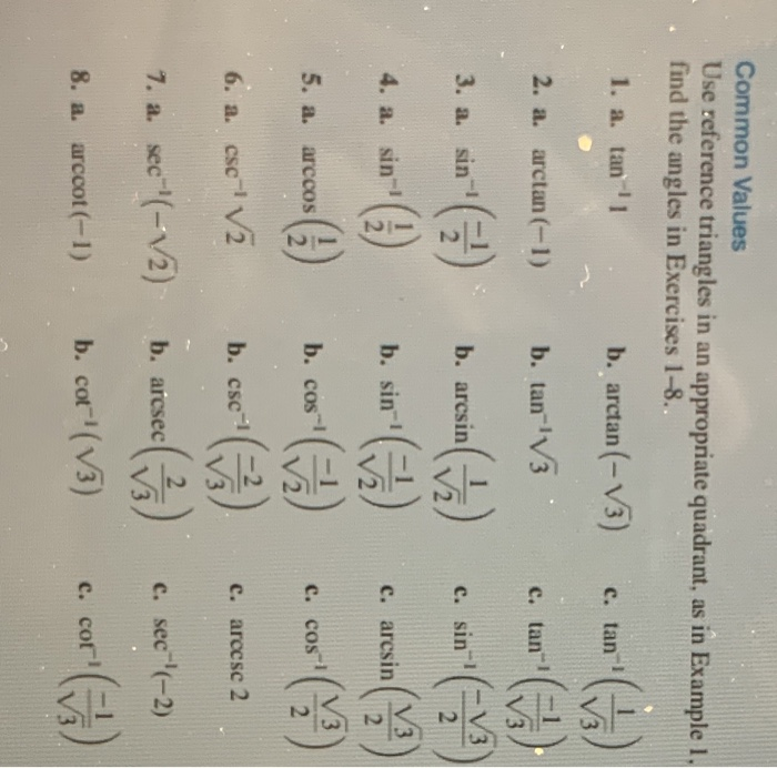 Solved Common Values Use reference triangles in an | Chegg.com