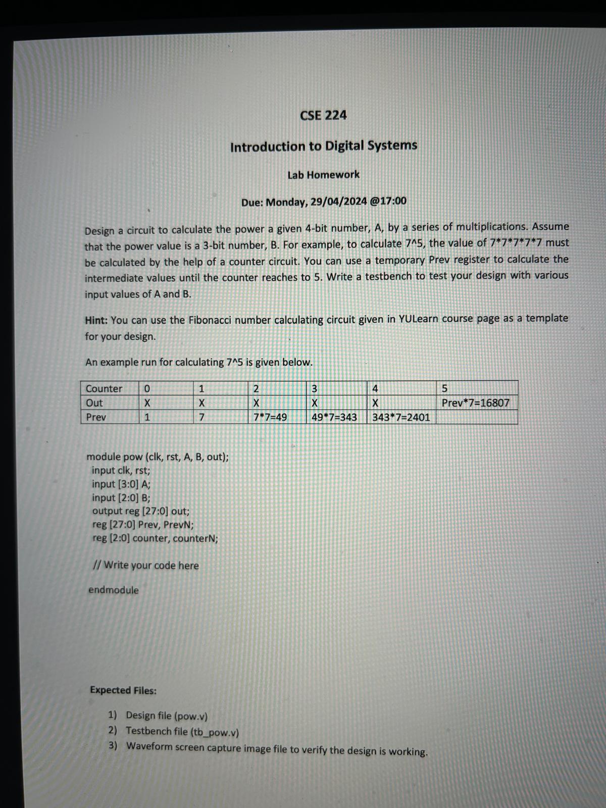 Solved CSE 224Introduction to Digital SystemsLab | Chegg.com