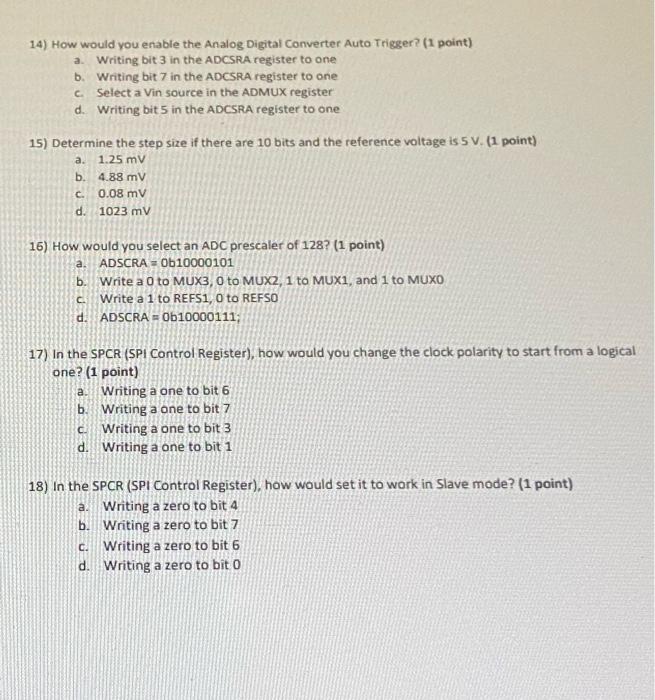 14) How would you enable the Analog Digital Converter | Chegg.com