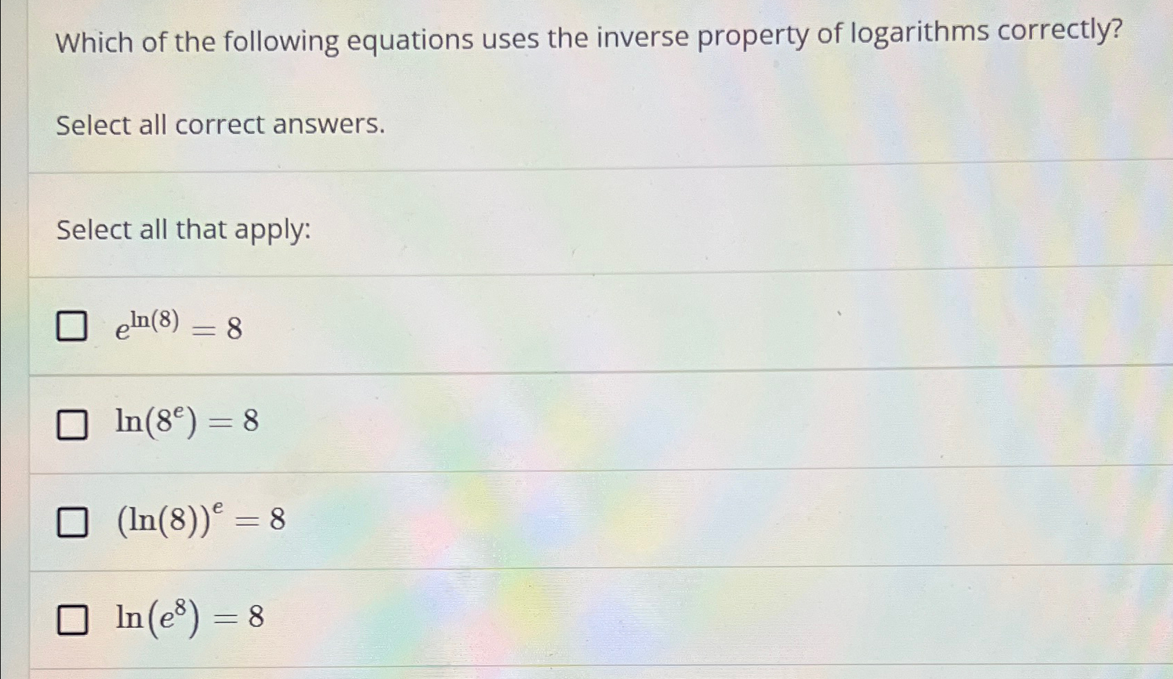 Solved Which of the following equations uses the inverse | Chegg.com
