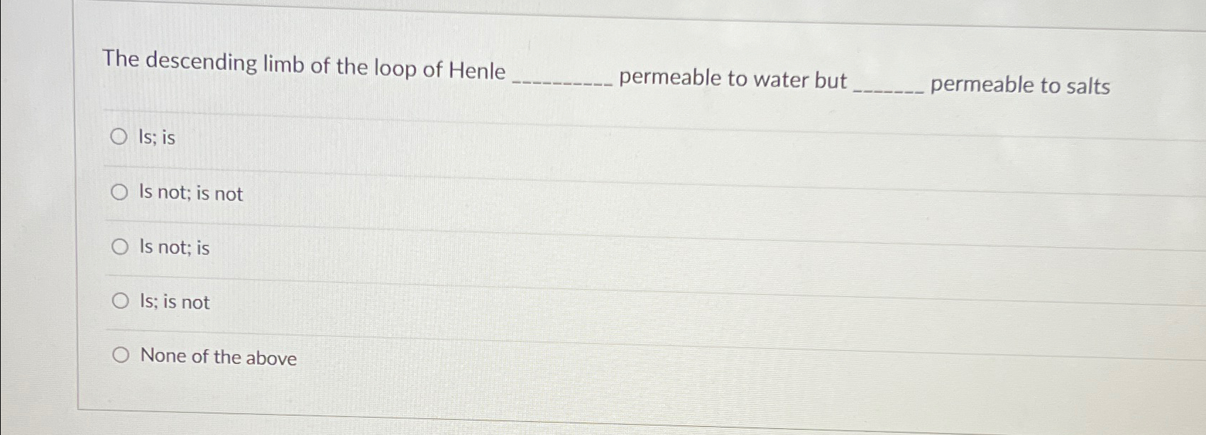 Solved The descending limb of the loop of Henle ﻿permeable | Chegg.com