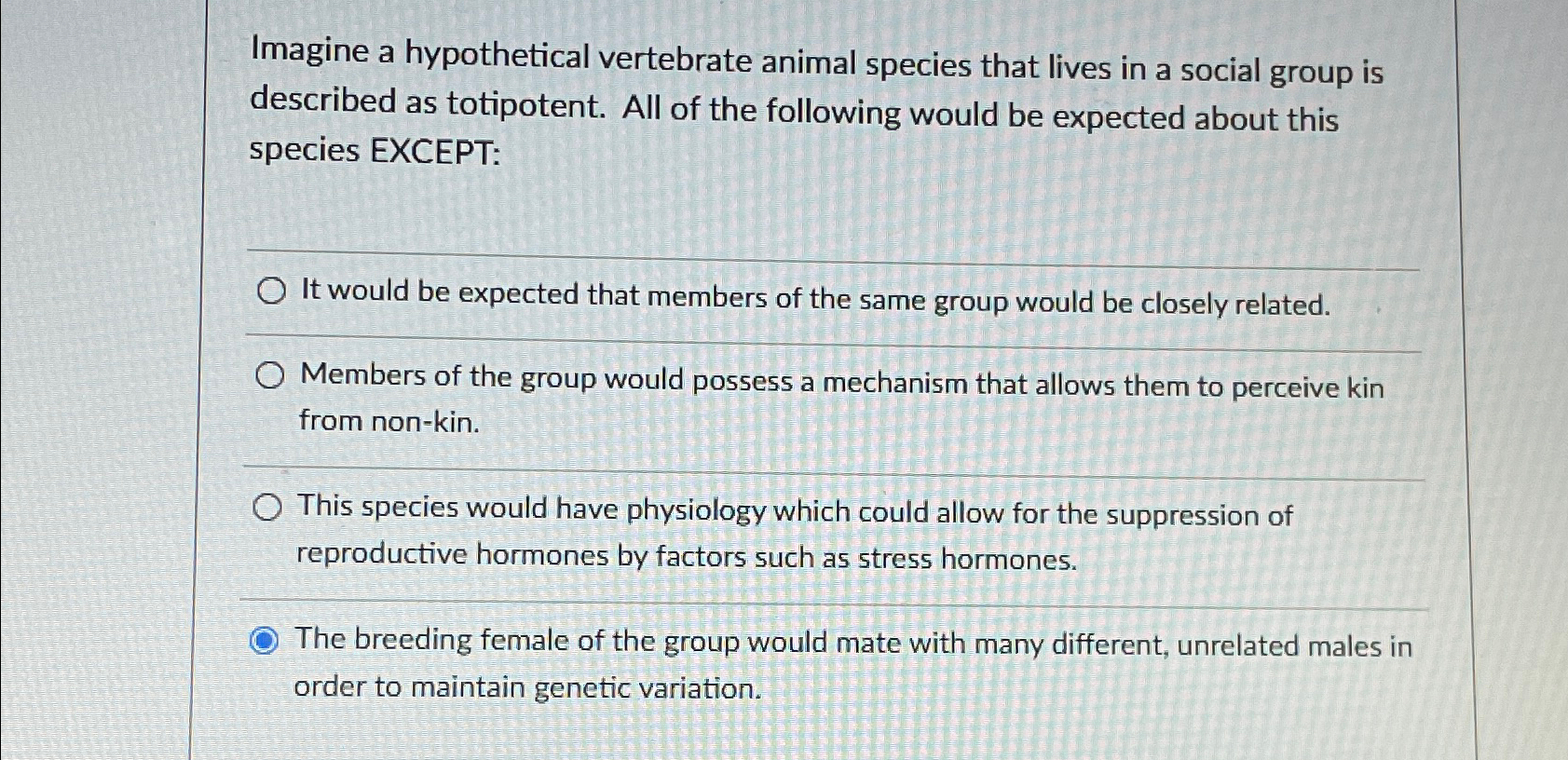 Solved Imagine a hypothetical vertebrate animal species that | Chegg.com