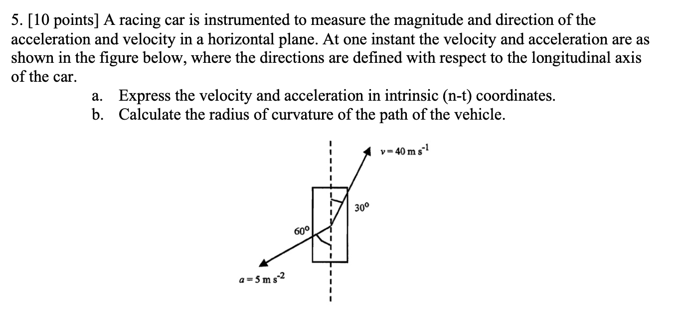 5. [10 ﻿points] ﻿A racing car is instrumented to | Chegg.com