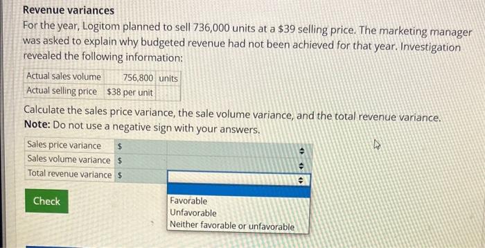 Solved Revenue variances For the year, Logitom planned to | Chegg.com