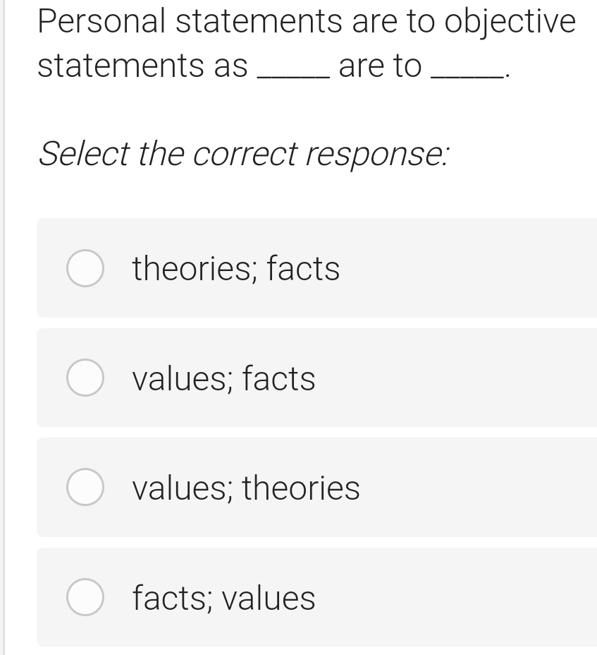 Solved Personal statements are to objective statements as | Chegg.com