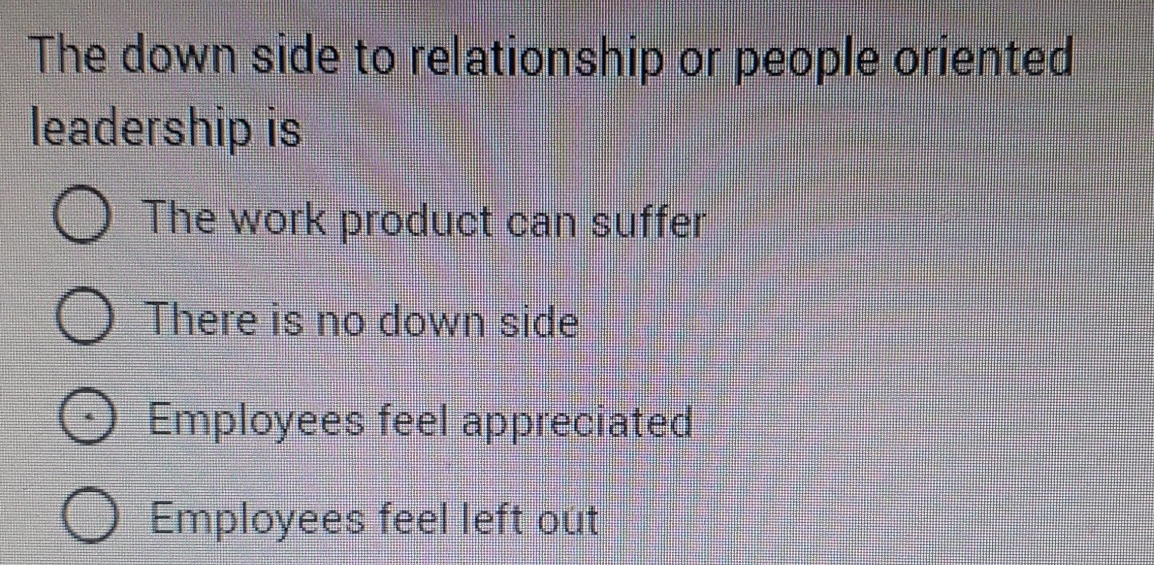 Solved The down side to relationship or people oriented | Chegg.com