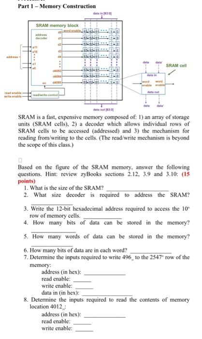 Part 1 - Memory Construction SRAM is a fast, | Chegg.com