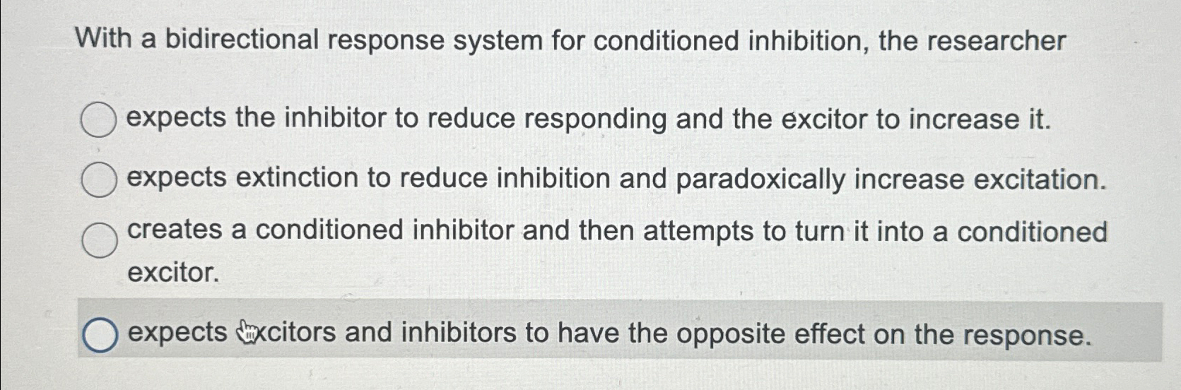 Solved With a bidirectional response system for conditioned | Chegg.com