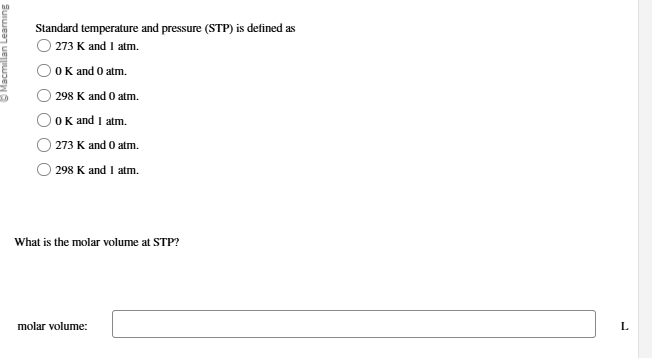 Solved Standard temperature and pressure (STP) ﻿is defined | Chegg.com