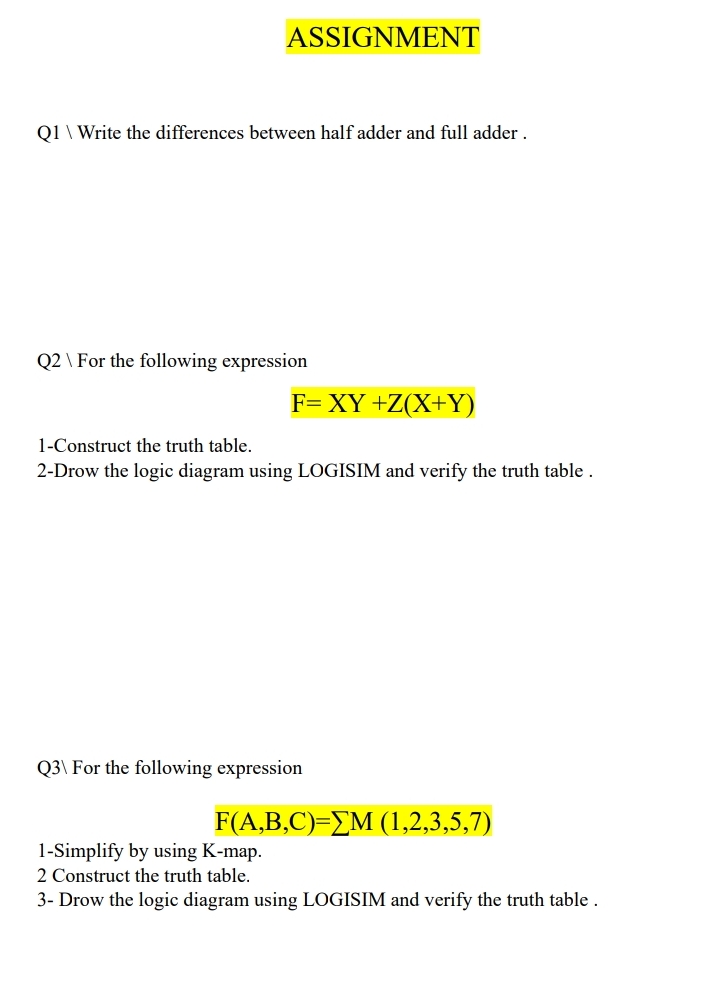 Solved Q1 \Write the differences between half adder and full | Chegg.com