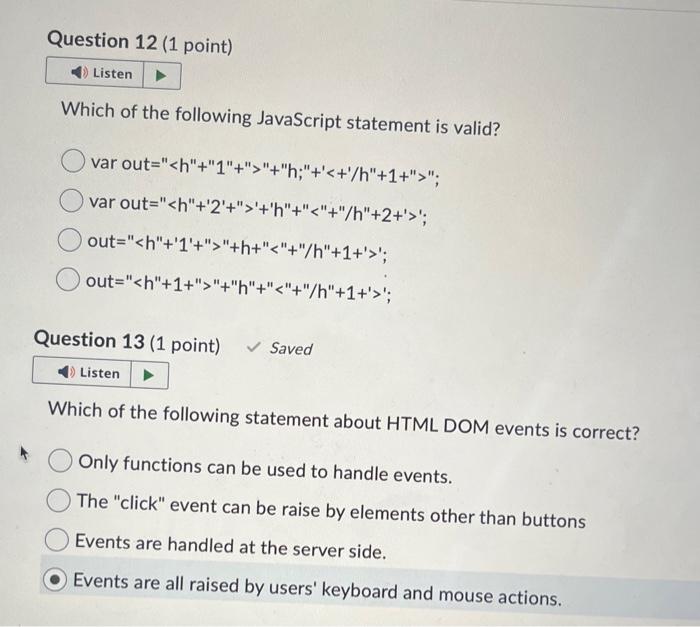Solved Which of the following JavaScript statement is valid? | Chegg.com