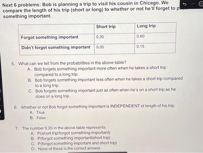 Solved Vext 6 problems: Bob is planning a trip to visit his | Chegg.com