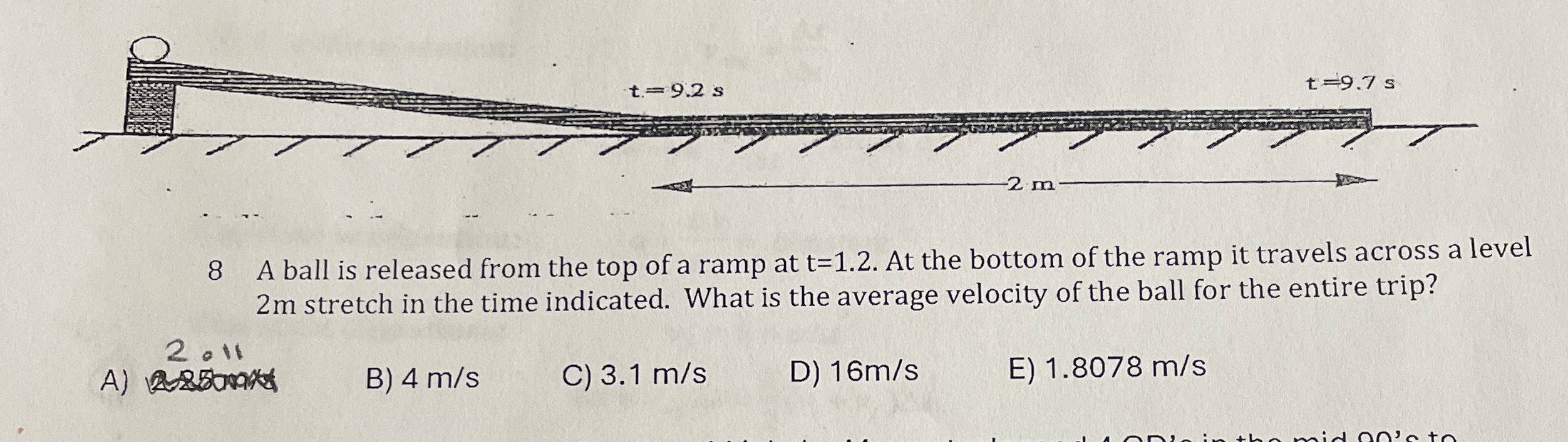 Solved 8A ball is released from the top of a ramp at t=1.2. | Chegg.com