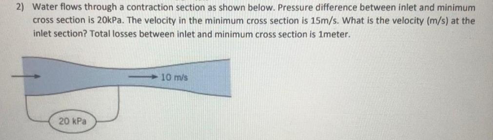 Solved 2) Water flows through a contraction section as shown | Chegg.com